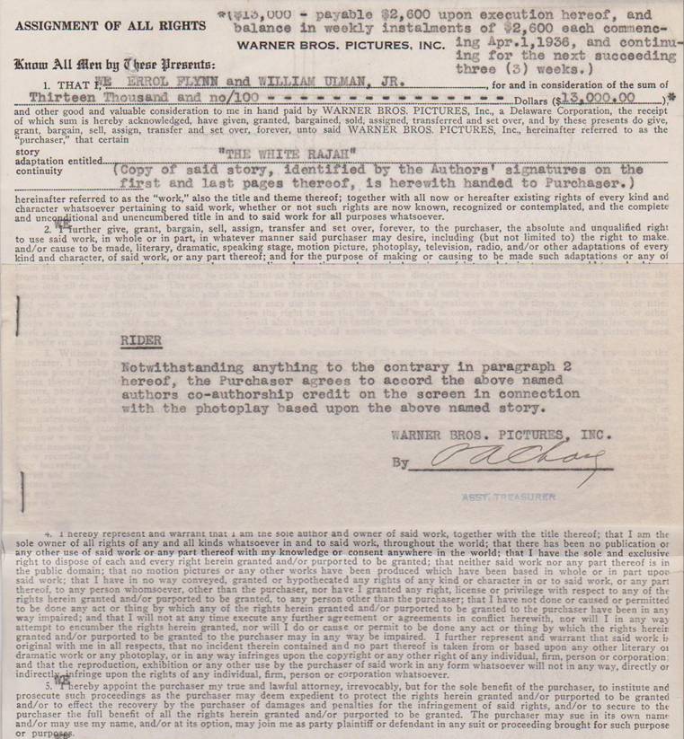 White Raja Contract! « The Errol Flynn Blog