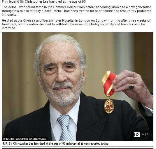Christopher Lee Passes Away at 93! « The Errol Flynn Blog
